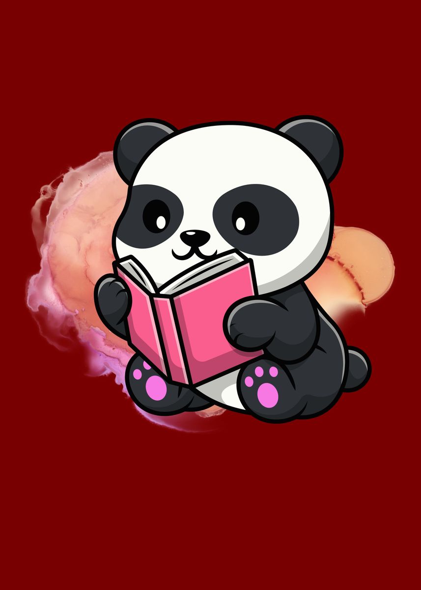 'Cute Panda Reading a Book' Poster, picture, metal print, paint by Oizy ...