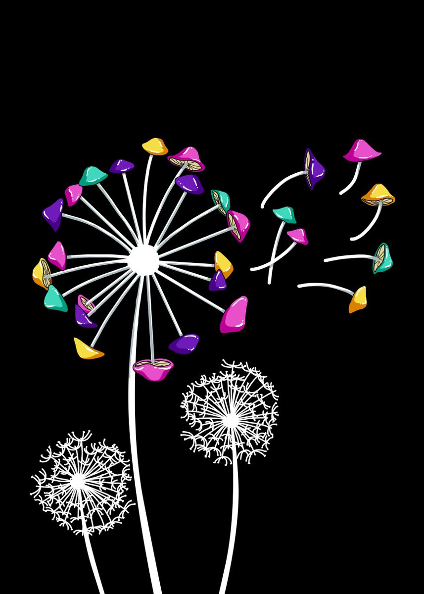 'Dandelion Magic Shrooms' Poster, picture, metal print, paint by ...