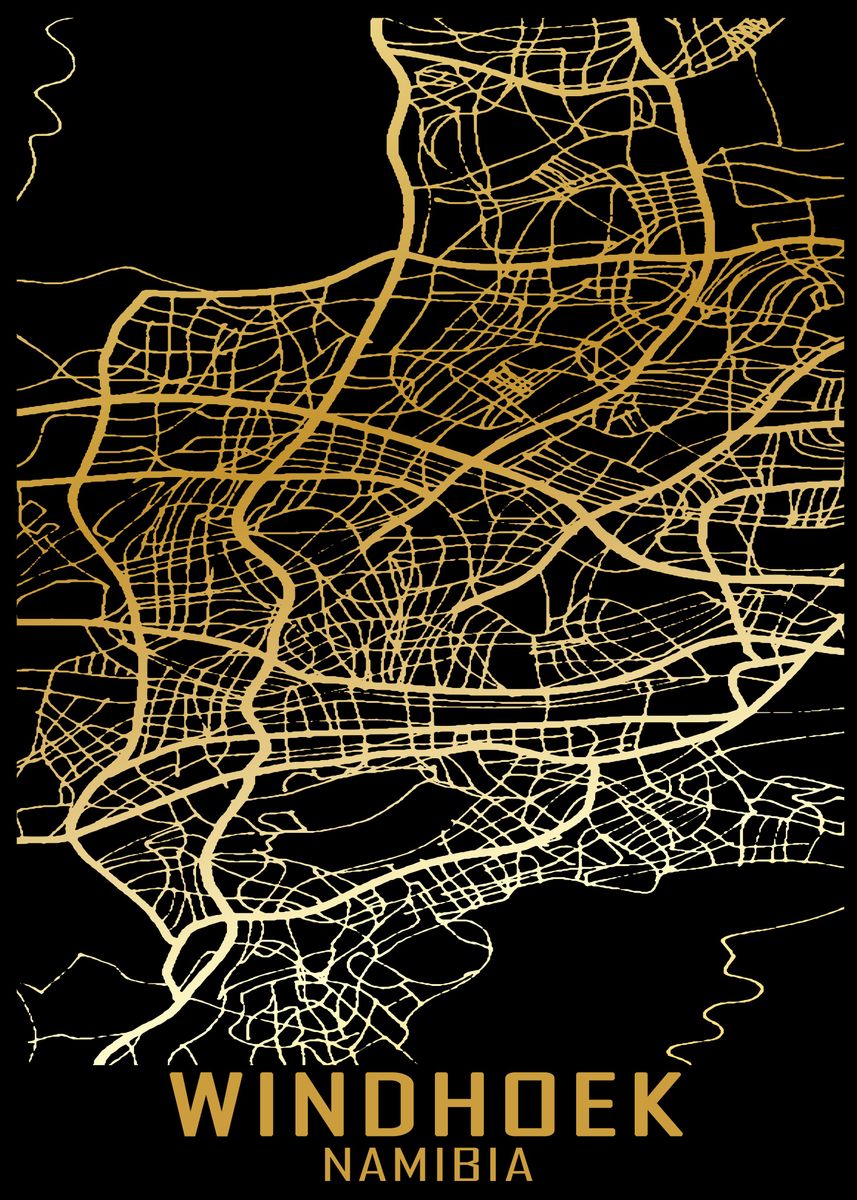 'Windhoek Namibia City Map' Poster, picture, metal print, paint by ...