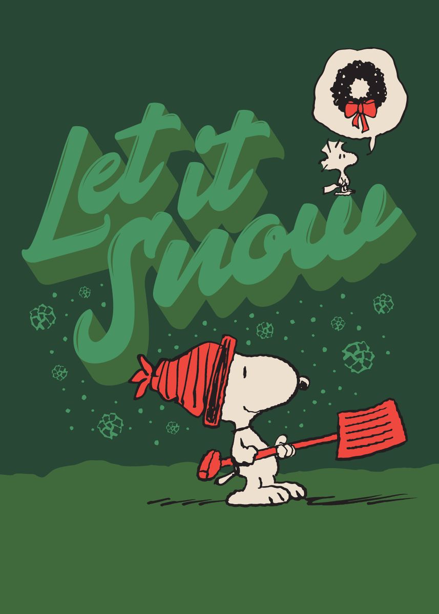 'Let It Snow Green Card' Poster, picture, metal print, paint by Peanuts ...