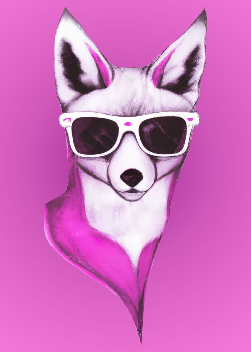 'fox wearing glasses pink' Poster, picture, metal print, paint by aris ...