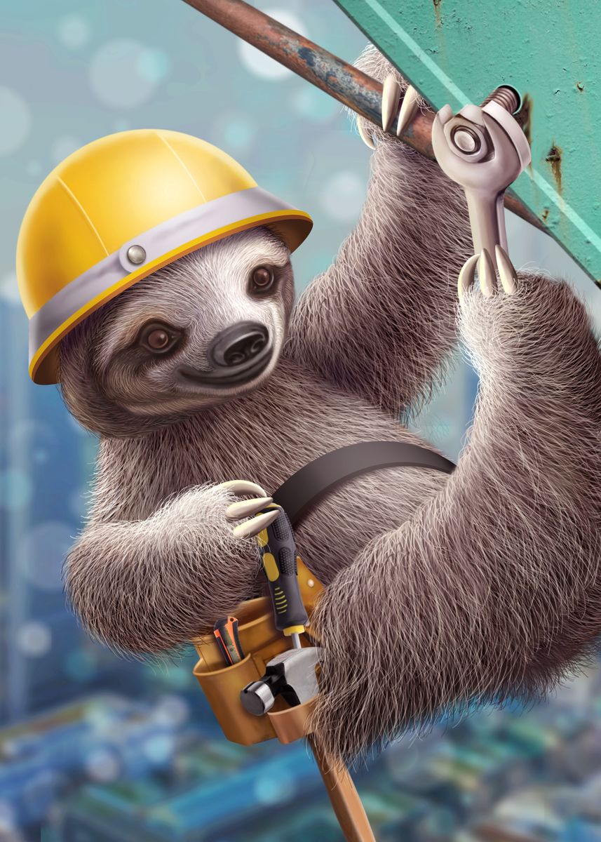 'SLOTH CONSTRUCTION WORKER' Poster by Adam Lawless | Displate
