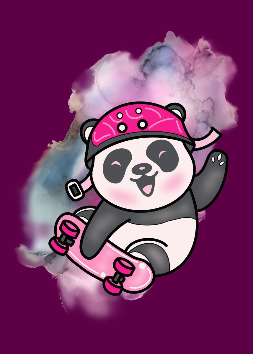 'Cute Panda Play skate' Poster, picture, metal print, paint by Oizy ...