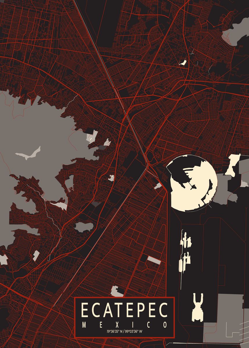 'Ecatepec City Map Vector' Poster, picture, metal print, paint by deMAP Studio | Displate