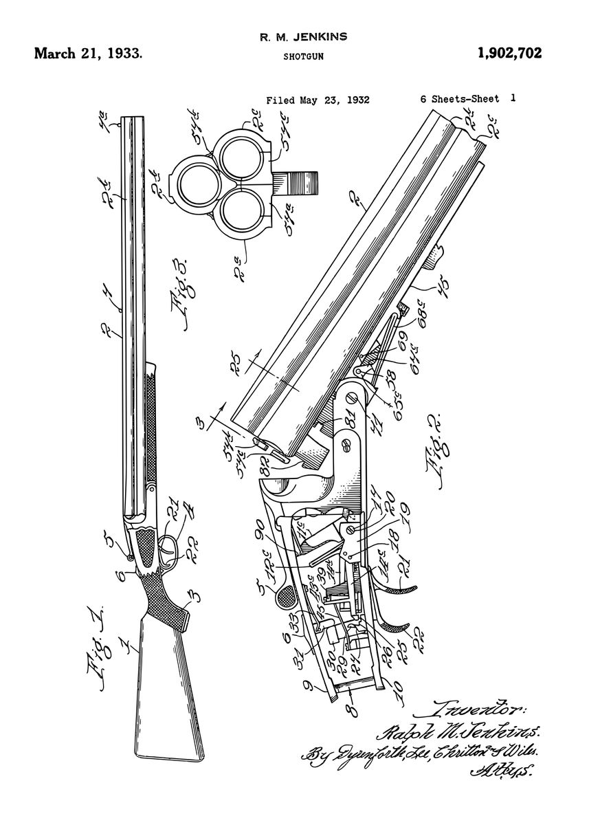 'Shotgun patent' Poster, picture, metal print, paint by RelDesign ...