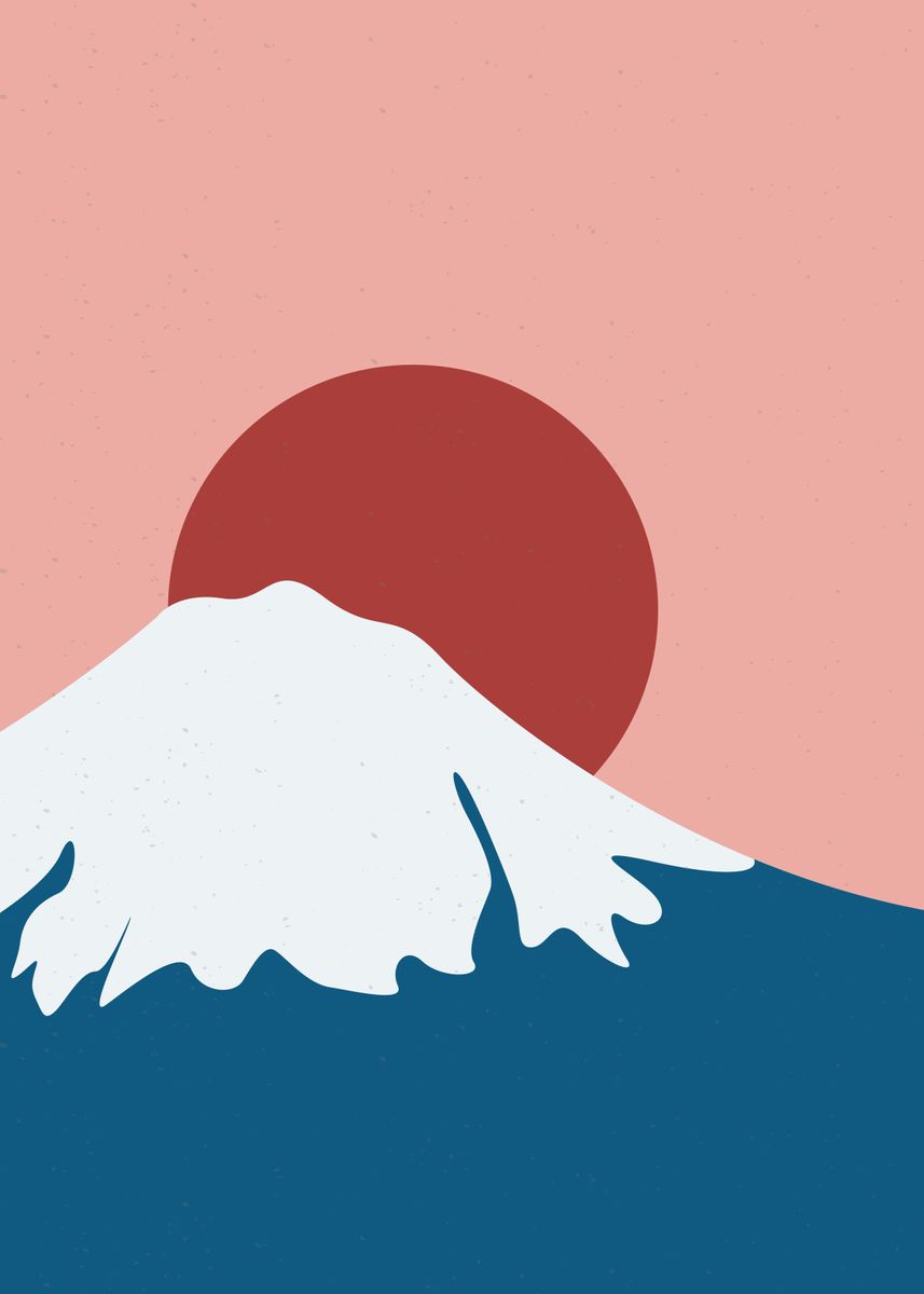 'Fuji mountain with red sun' Poster, picture, metal print, paint by ...