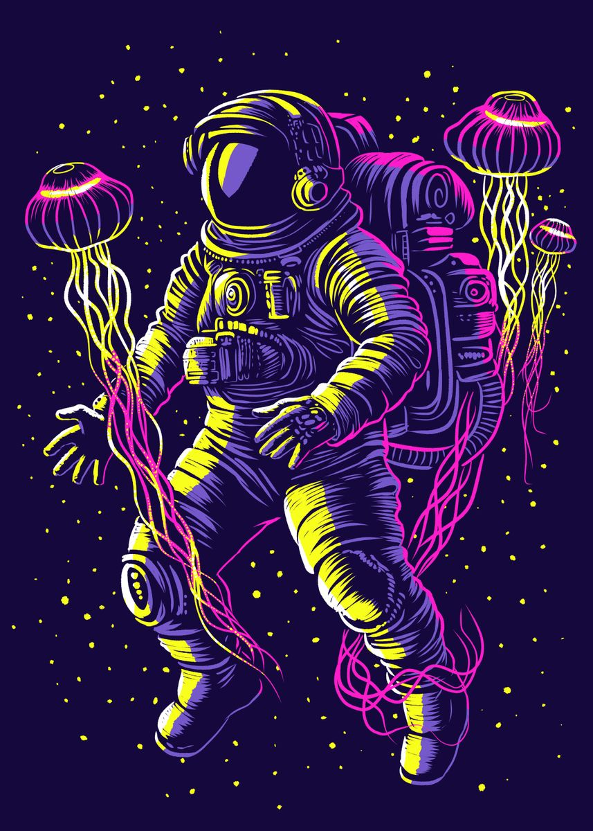 'Astronaut with galactic ' Poster, picture, metal print, paint by ...
