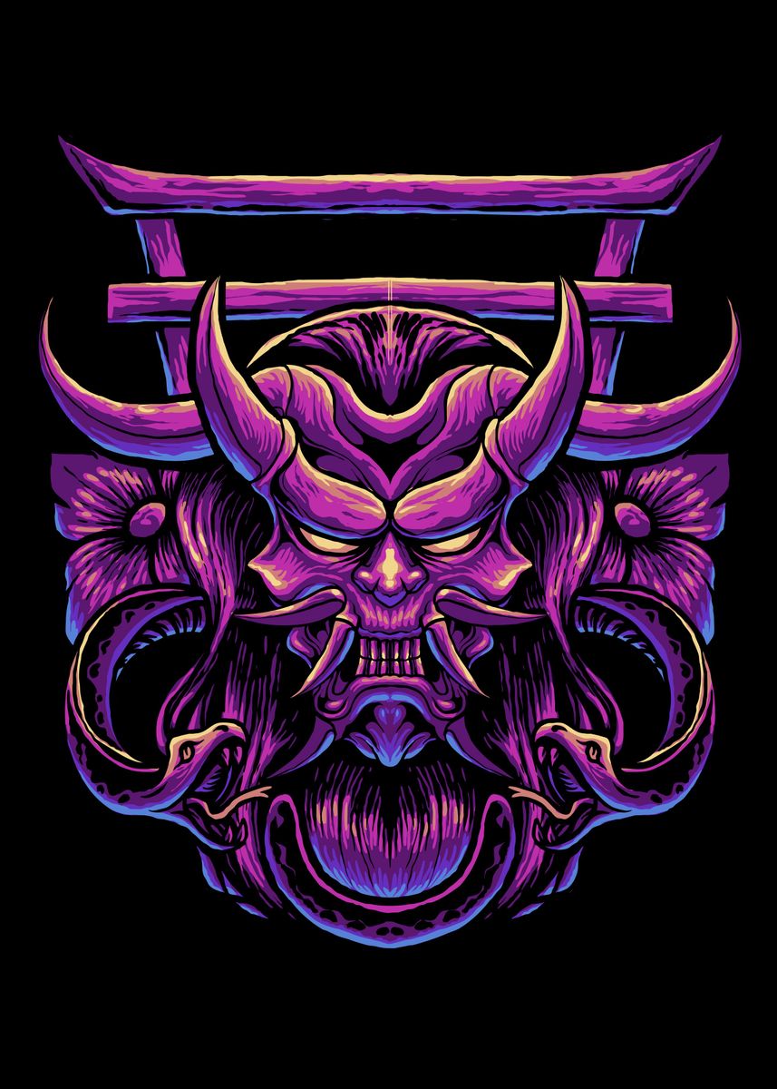 'Oni samurai head' Poster, picture, metal print, paint by Le Thi Thu ...