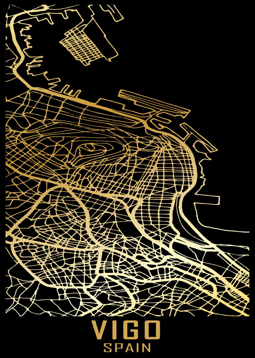 'Vigo Spain City Map' Poster, picture, metal print, paint by ...