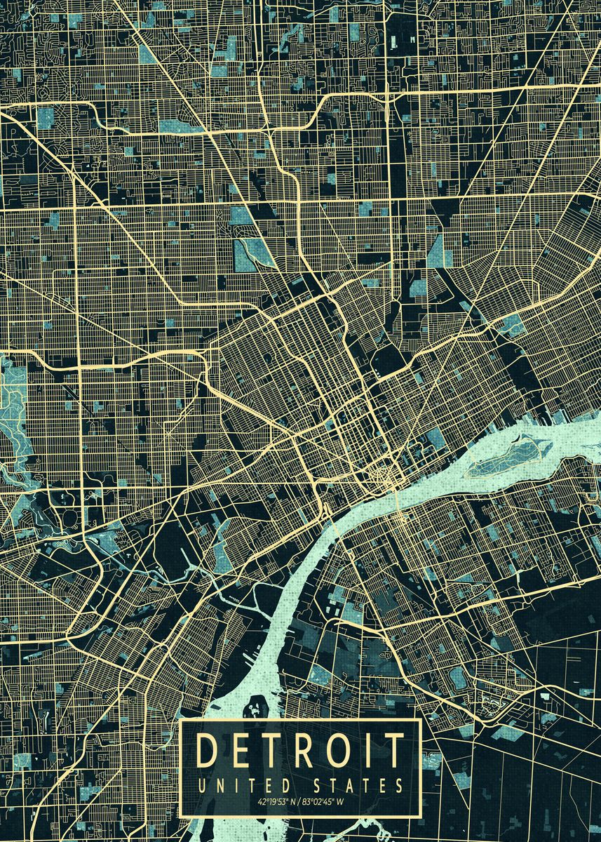 'Detroit City Map Summer' Poster, picture, metal print, paint by deMAP ...