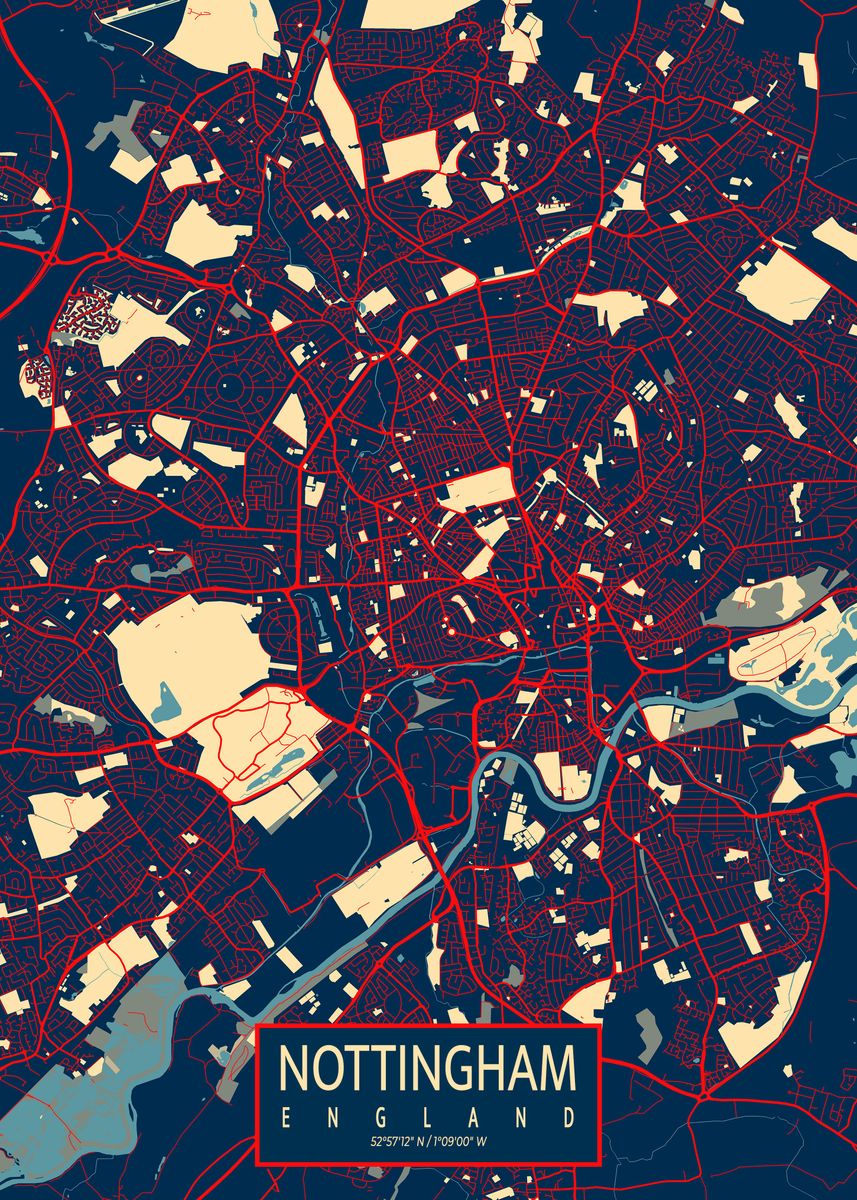 'Nottingham City Map Hope' Poster, picture, metal print, paint by deMAP ...