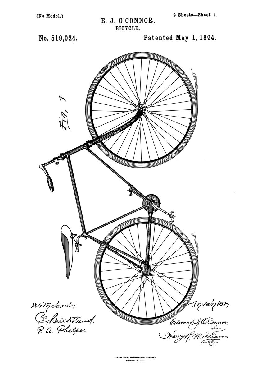 'Bicycle patent 1894 ' Poster, picture, metal print, paint by RelDesign ...