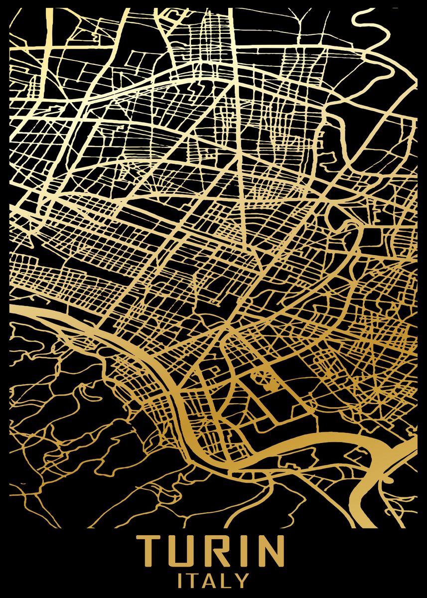 'Turin Italy City Map' Poster, picture, metal print, paint by ...