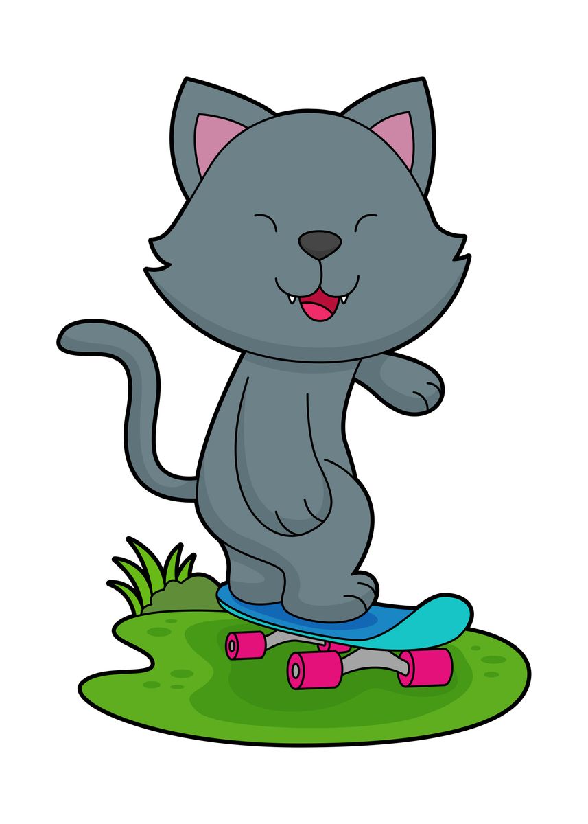 'Cat Skater Skateboard' Poster, picture, metal print, paint by Markus ...