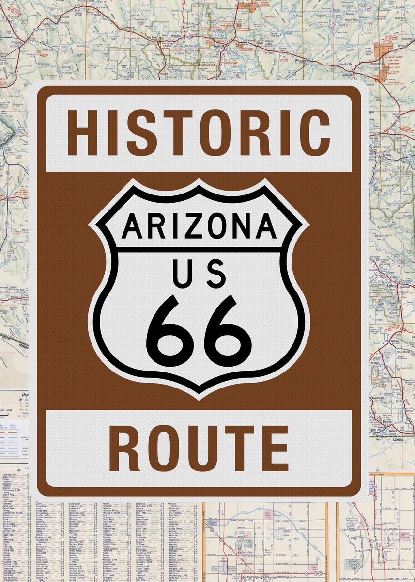 'Arizona Route 66 Sign' Poster, picture, metal print, paint by Enzwell ...