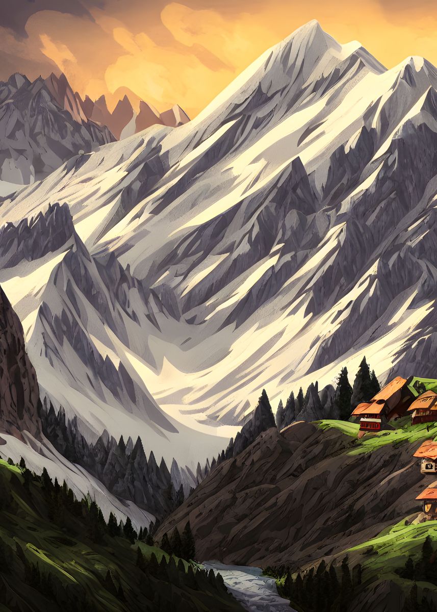 'Mountain View' Poster, picture, metal print, paint by Nae | Displate