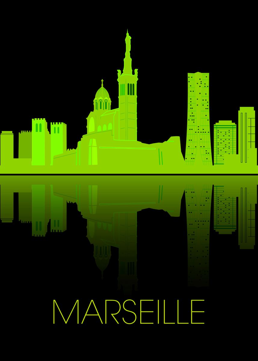 'Marseille City Silhouette' Poster, picture, metal print, paint by crbn ...