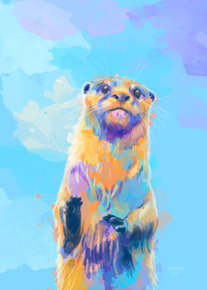 'Colorful Otter Portrait' Poster, picture, metal print, paint by Flo ...