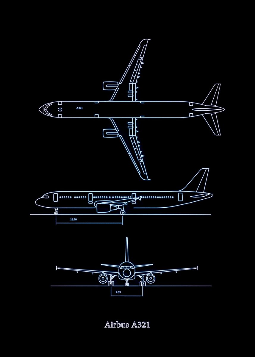 'Airbus A321' Poster, picture, metal print, paint by Mod Yof | Displate