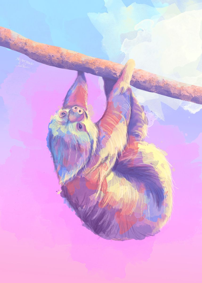 'Cute Pink Sloth' Poster by Flo Art Studio | Displate