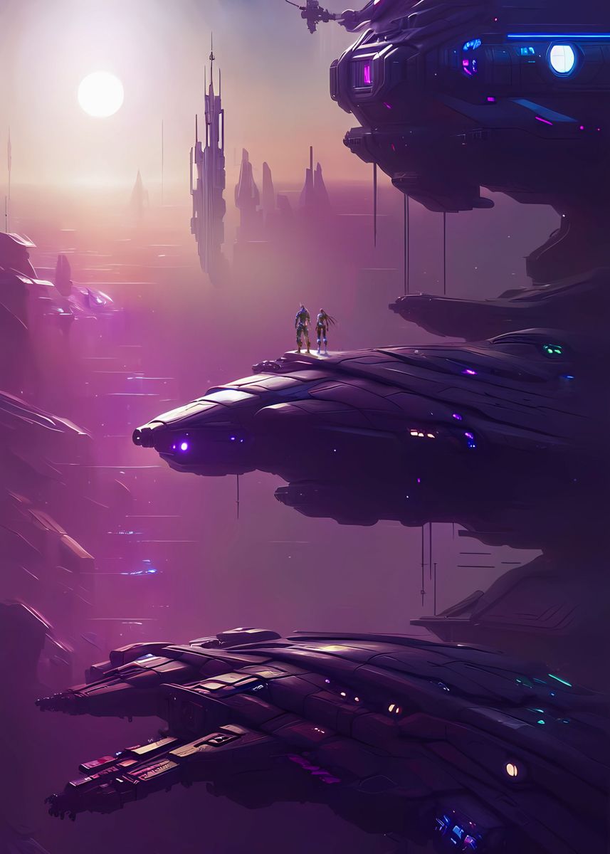 'Sunset on Spaceships' Poster, picture, metal print, paint by Luong ...