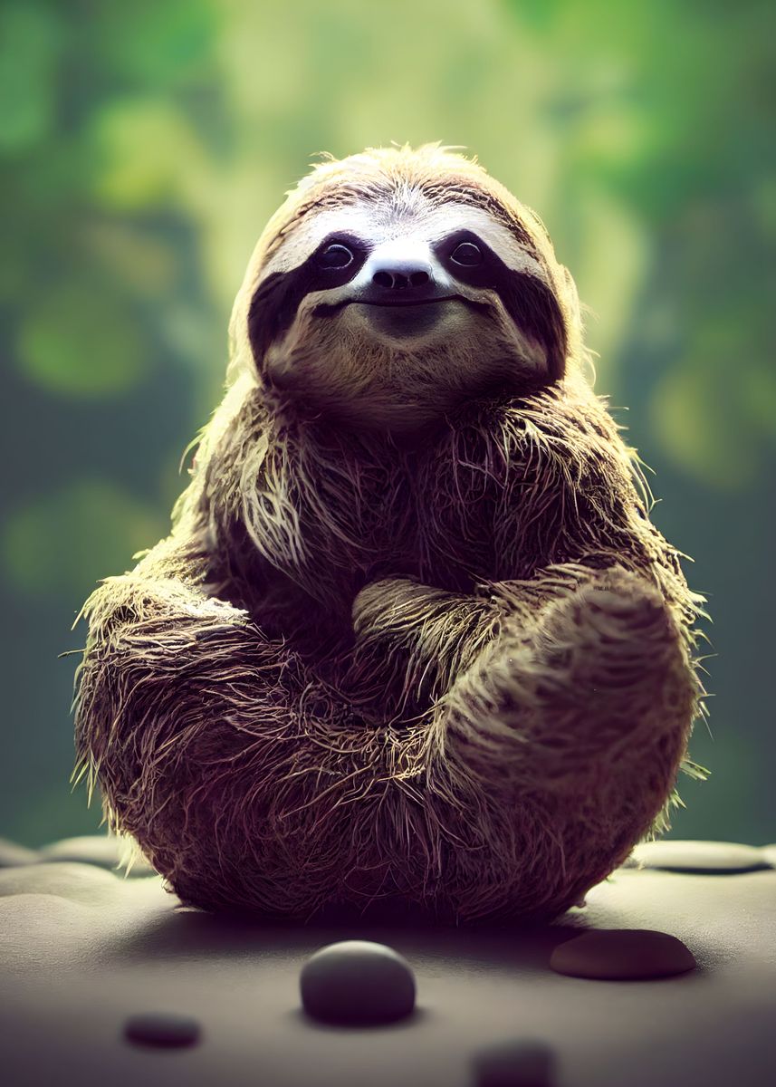 'Meditating Sloth' Poster, picture, metal print, paint by David ...
