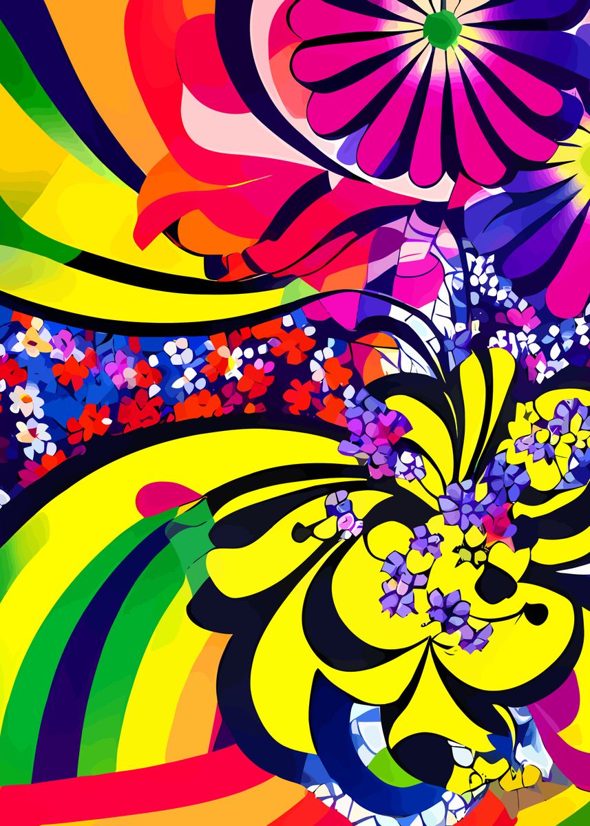 'Sixties Groovy Floral Art' Poster, picture, metal print, paint by ...