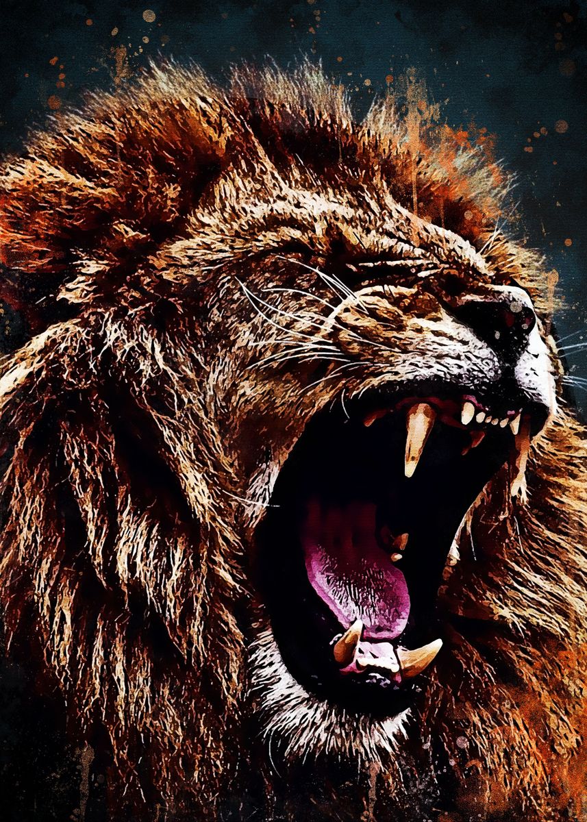 'Splatter Lion Roars' Poster, picture, metal print, paint by Muh Asdar ...