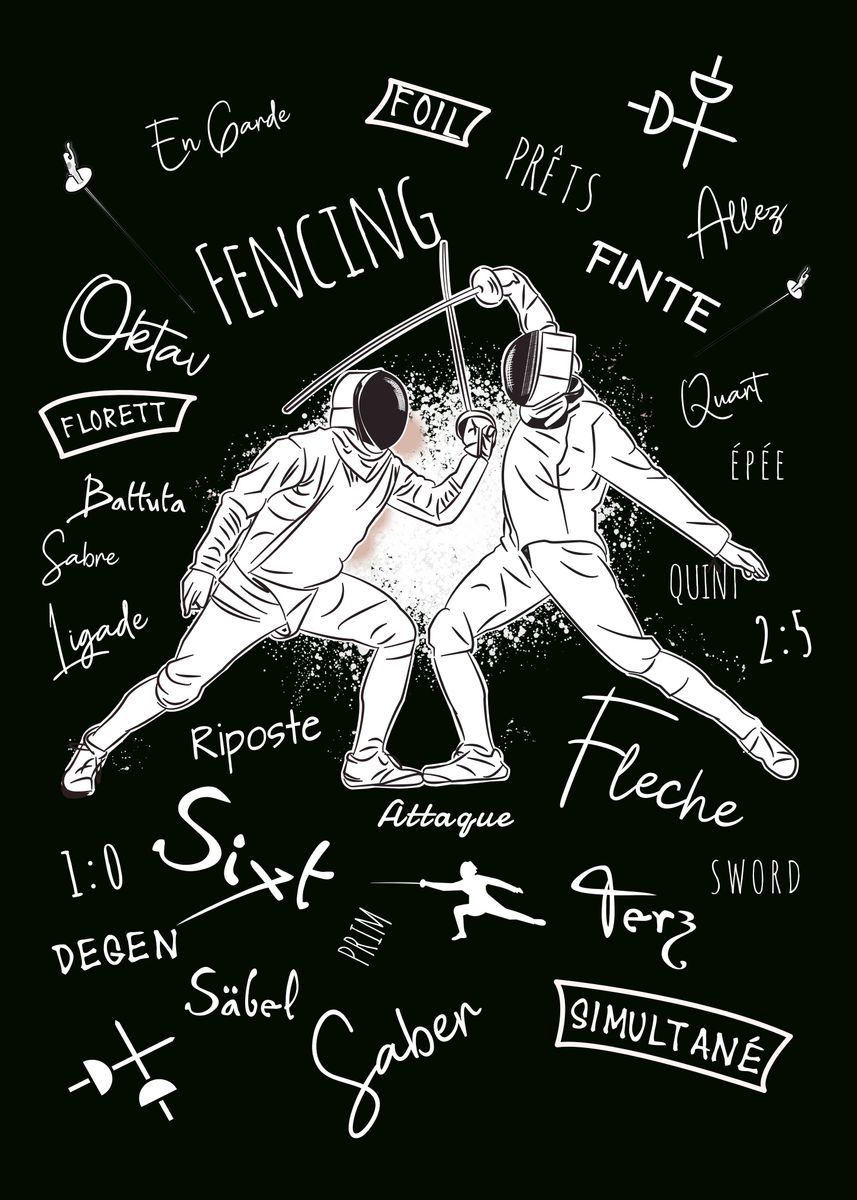 'Fencing Terms retro ' Poster, picture, metal print, paint by Annett ...
