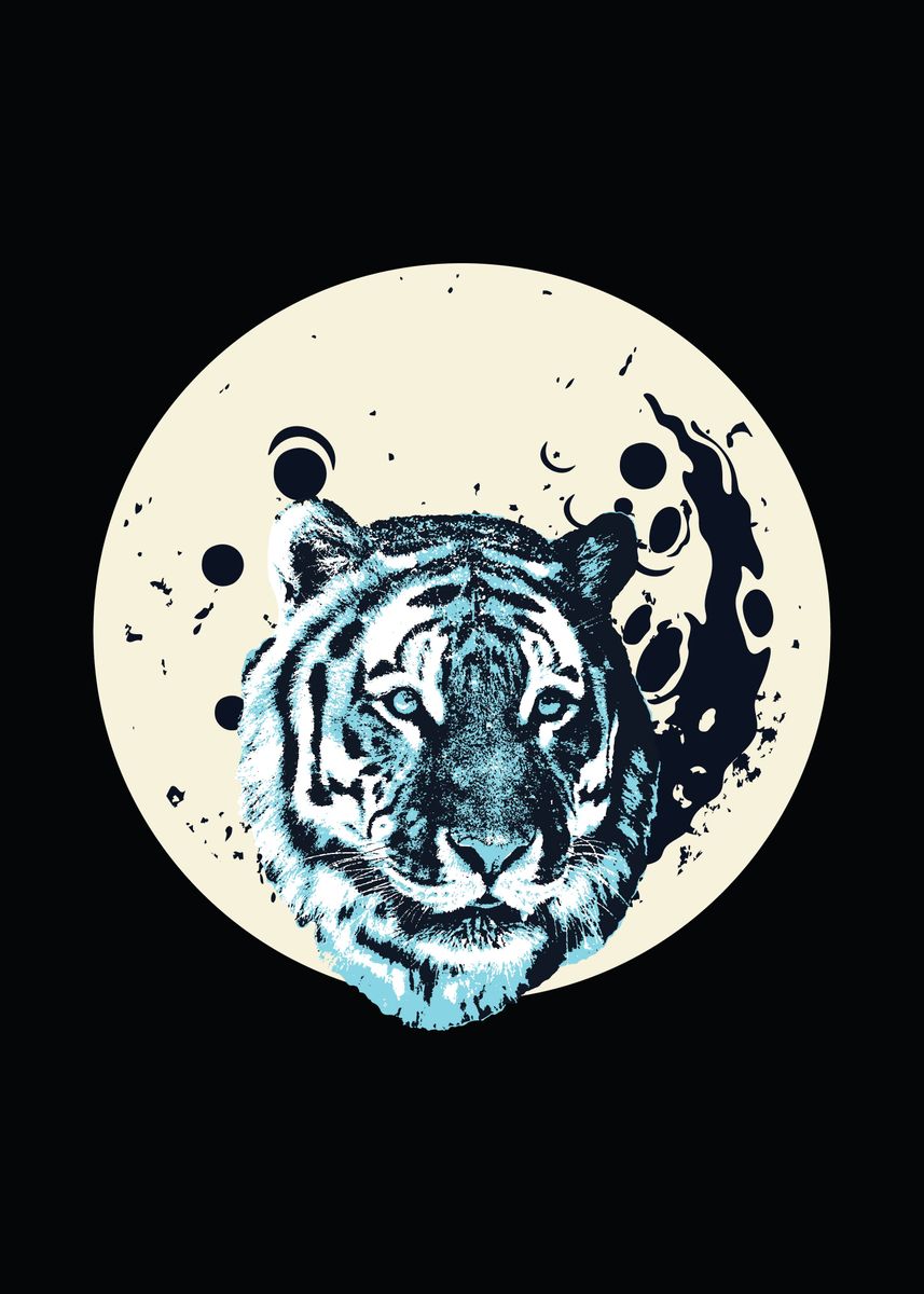'Tiger Moon' Poster, picture, metal print, paint by TropicsTea | Displate
