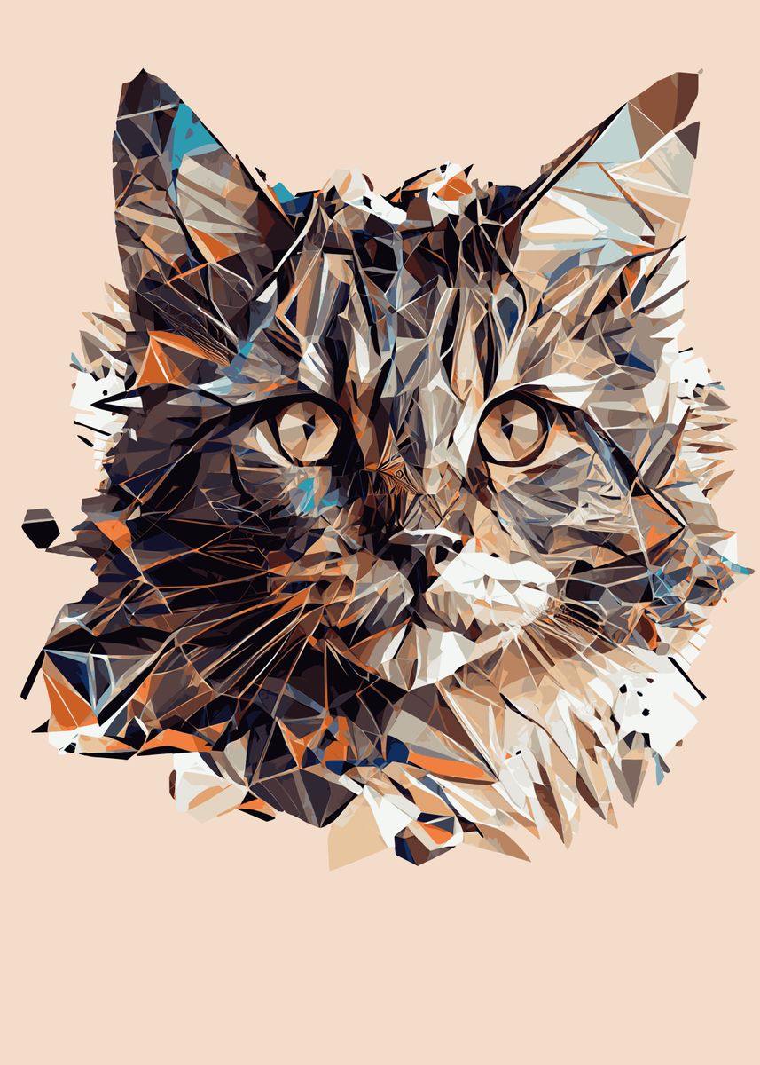 'Geometric Cat Portrait' Poster, picture, metal print, paint by ...