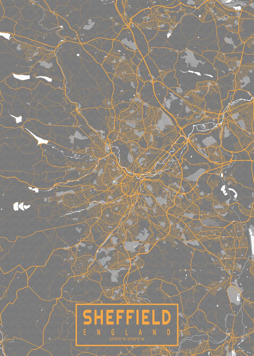 'Sheffield City Map Bauhaus' Poster, picture, metal print, paint by ...