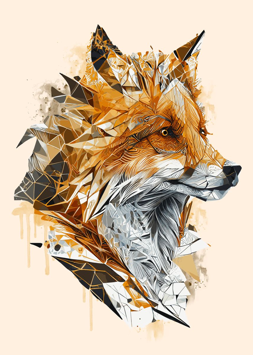 'Polygonal Abstract Fox' Poster, picture, metal print, paint by ...