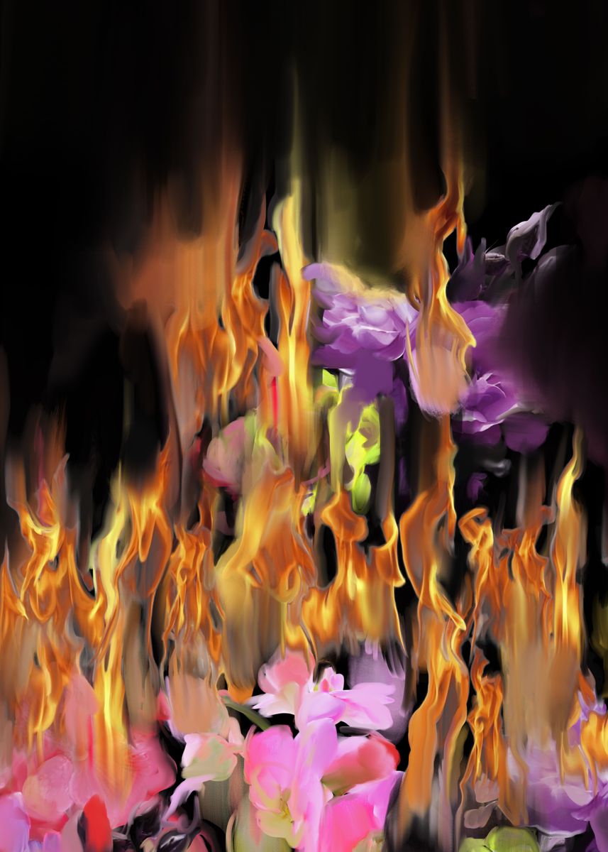 'Flowers in Flames' Poster by Volcia | Displate