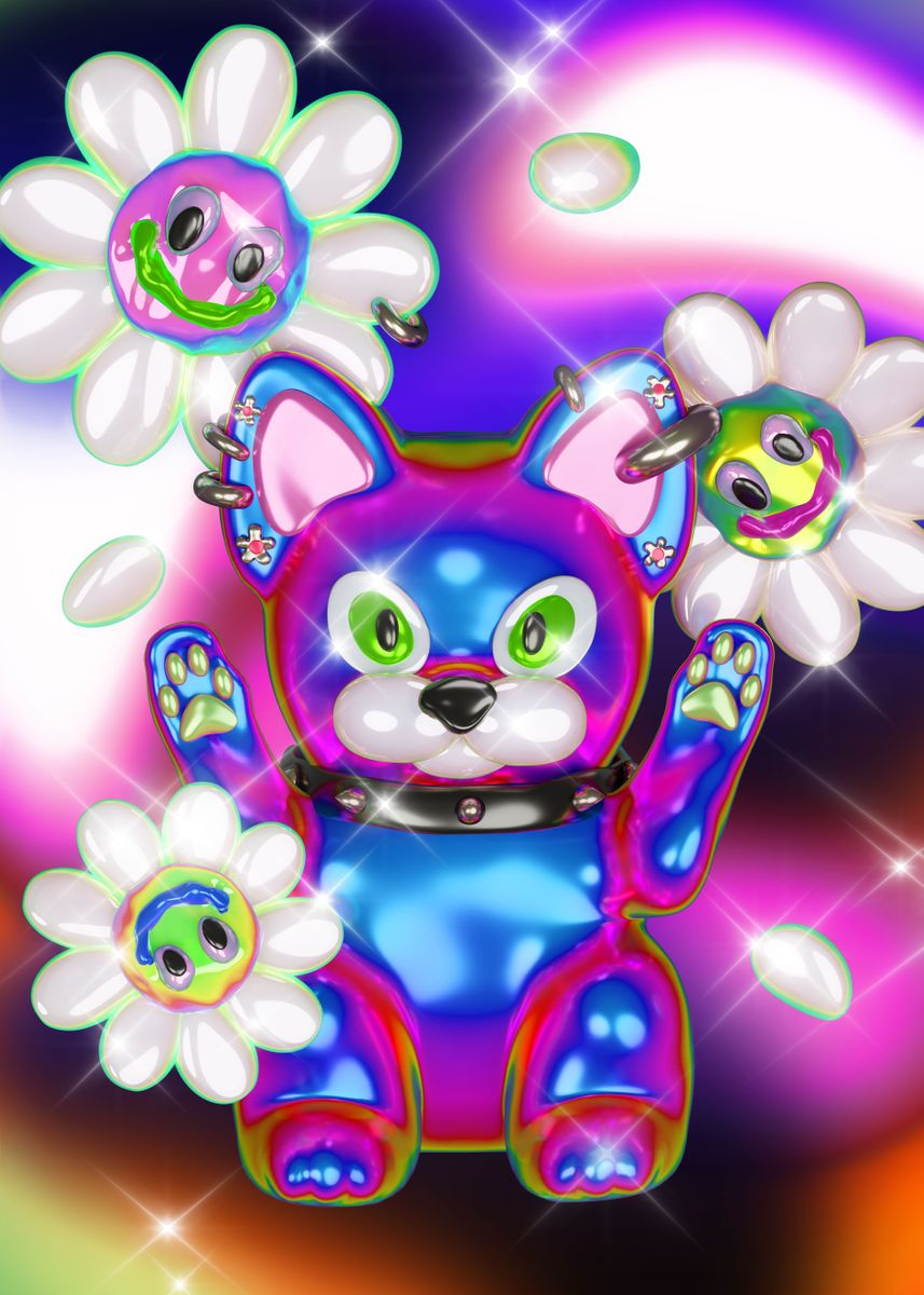 'Psychedelic Lucky Cat' Poster, picture, metal print, paint by Volcia ...
