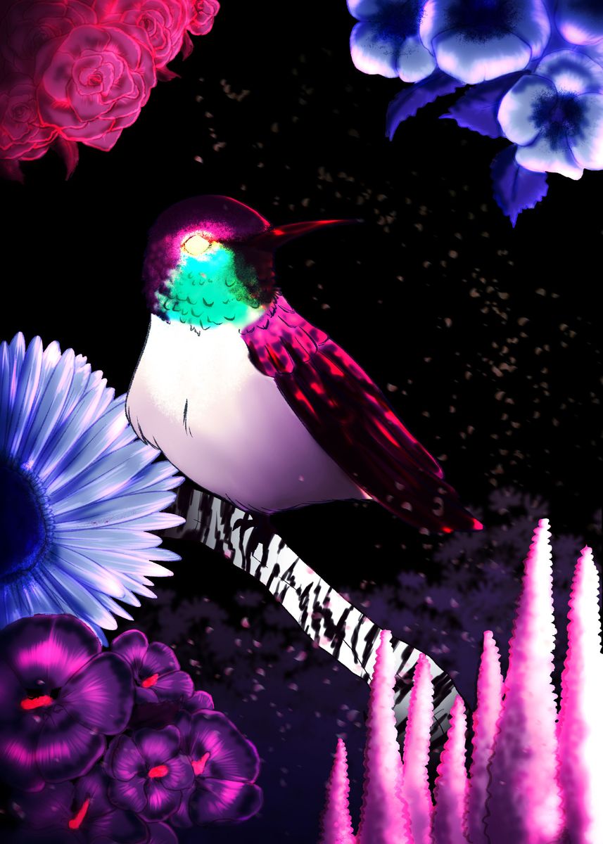 'Retro Hummingbird' Poster, picture, metal print, paint by VPST | Displate