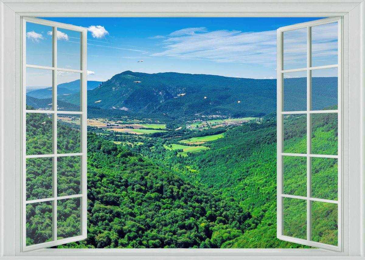 'Open window mountain view' Poster by Vicen | Displate