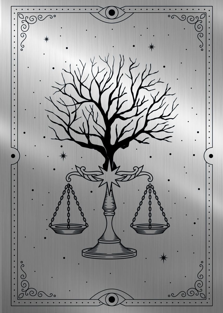 'Tree with scale of justice' Poster, picture, metal print, paint by ...