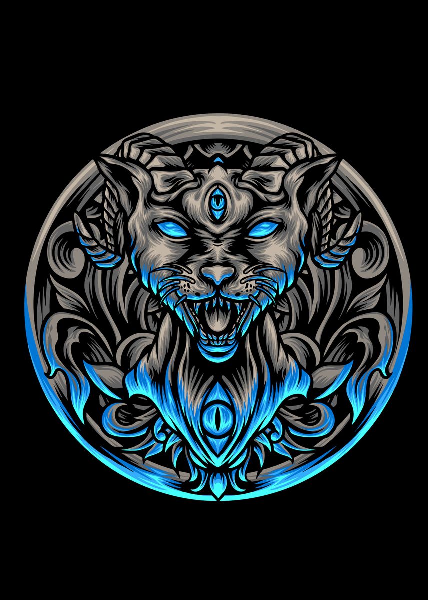 'Egyptian satanic cat' Poster, picture, metal print, paint by Tran Duc ...