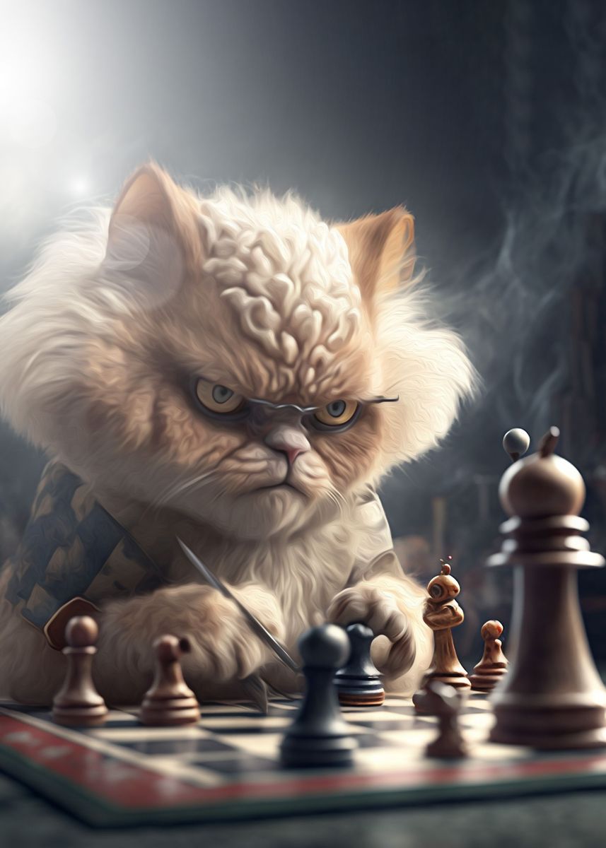 'Funny Cat Playing Chess' Poster, picture, metal print, paint by Super ...