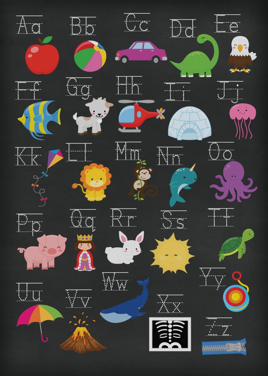'Cute Alphabet for Kids' Poster, picture, metal print, paint by ...