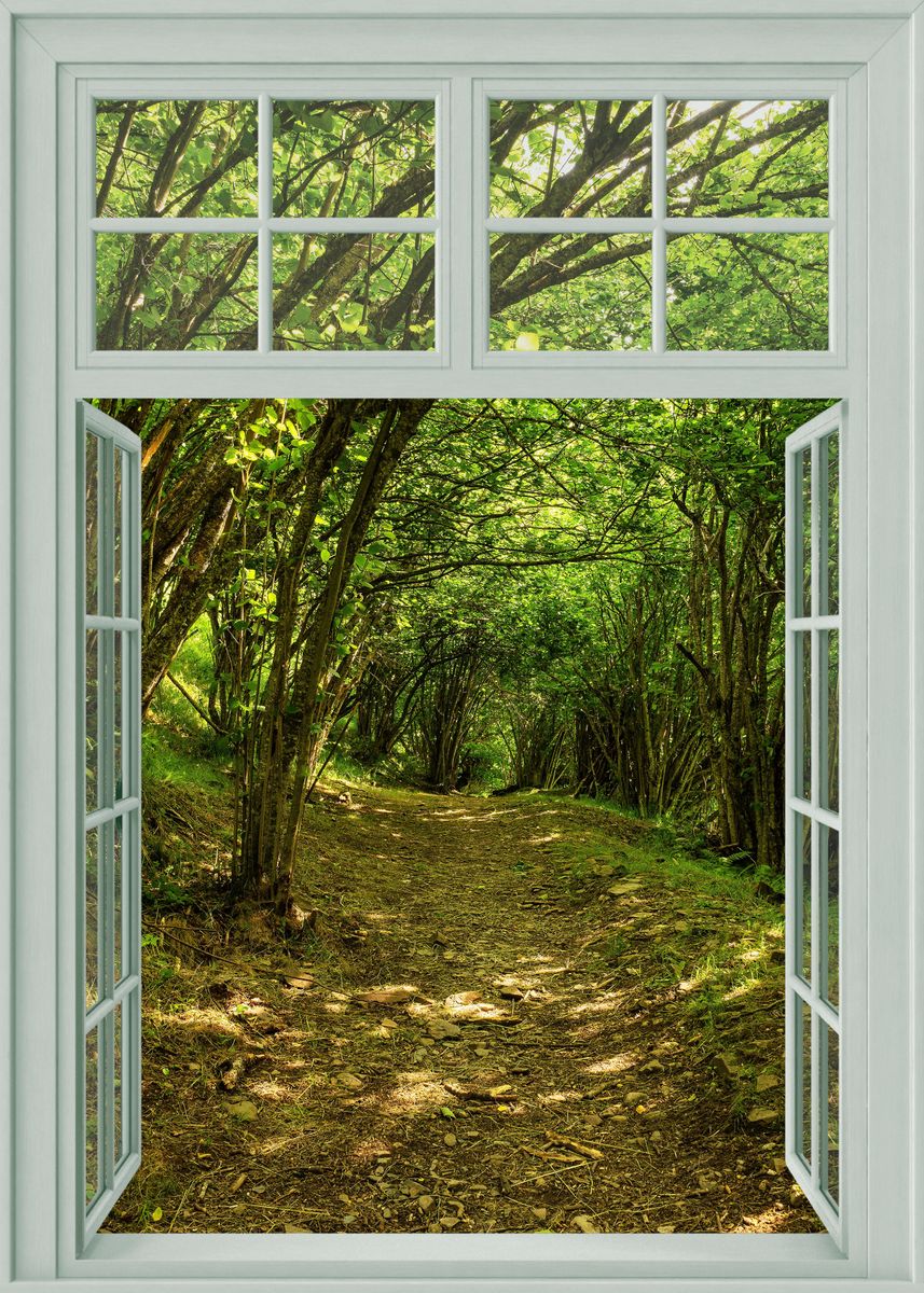 'window open view forest' Poster, picture, metal print, paint by Vicen ...