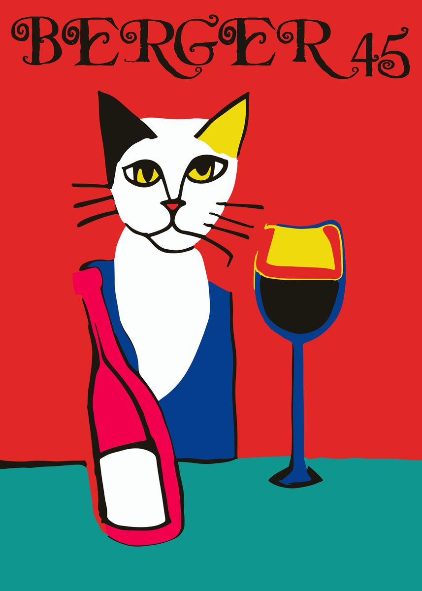 'Wine Cat Poster' Poster, picture, metal print, paint by BluePinkPanther | Displate