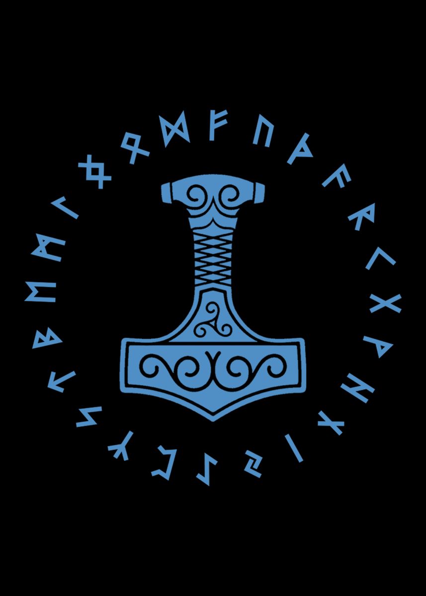 'Viking Mjolnir Norse Runes' Poster by Richard Åkers | Displate