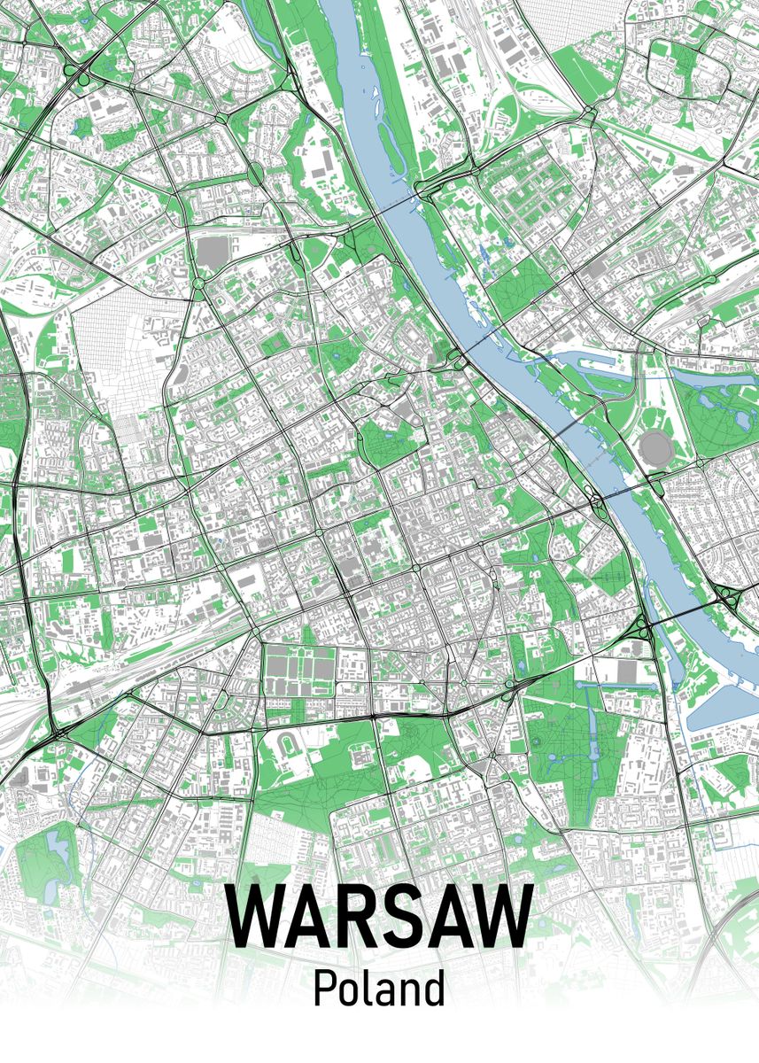 'Warsaw City Map' Poster, picture, metal print, paint by TomGeo | Displate
