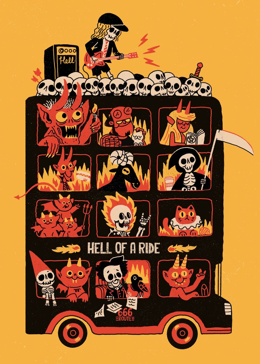 'Hell Bus' Poster, picture, metal print, paint by Pepe Rodriguez | Displate
