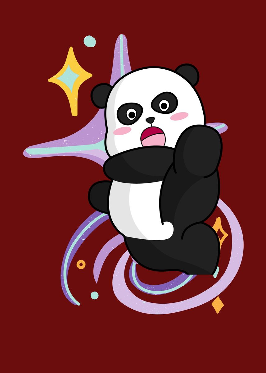 'Cute Panda dance on space' Poster, picture, metal print, paint by Oizy ...