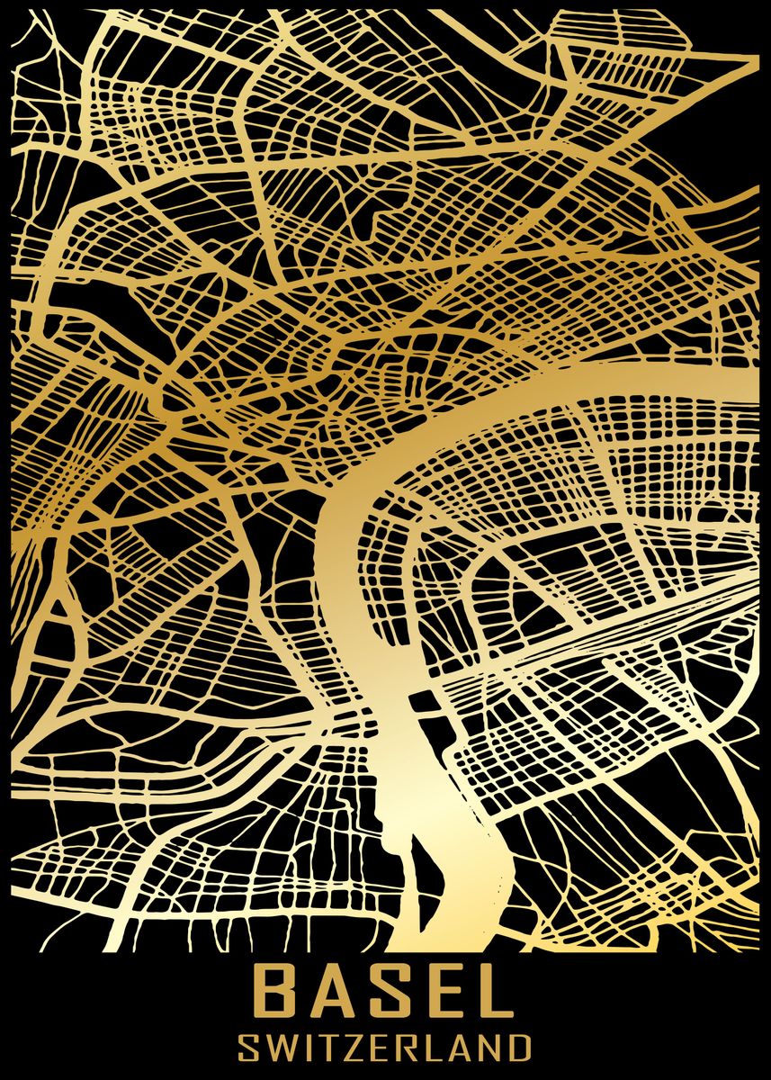 'Basel Switzerland City Map' Poster, picture, metal print, paint by ...