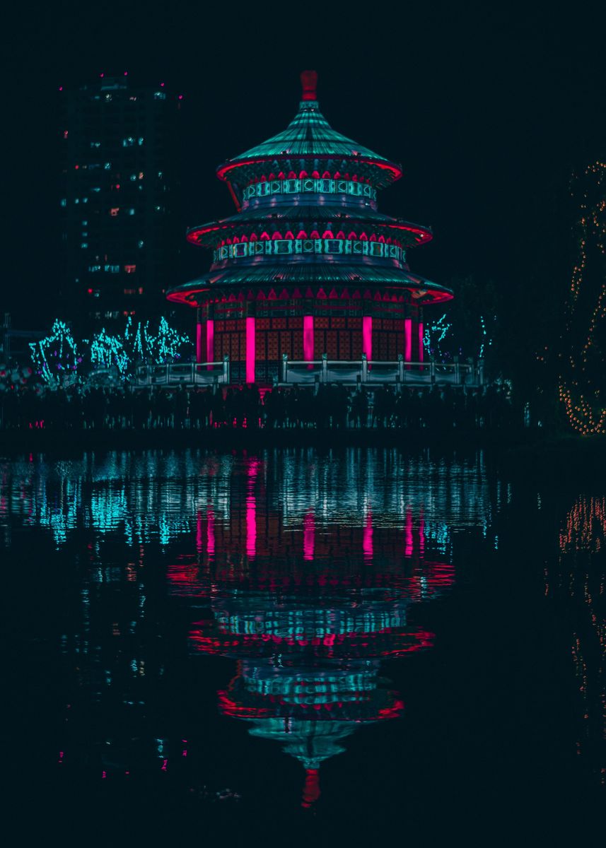 'Tokyo Neon Temple' Poster, picture, metal print, paint by Artistic ...