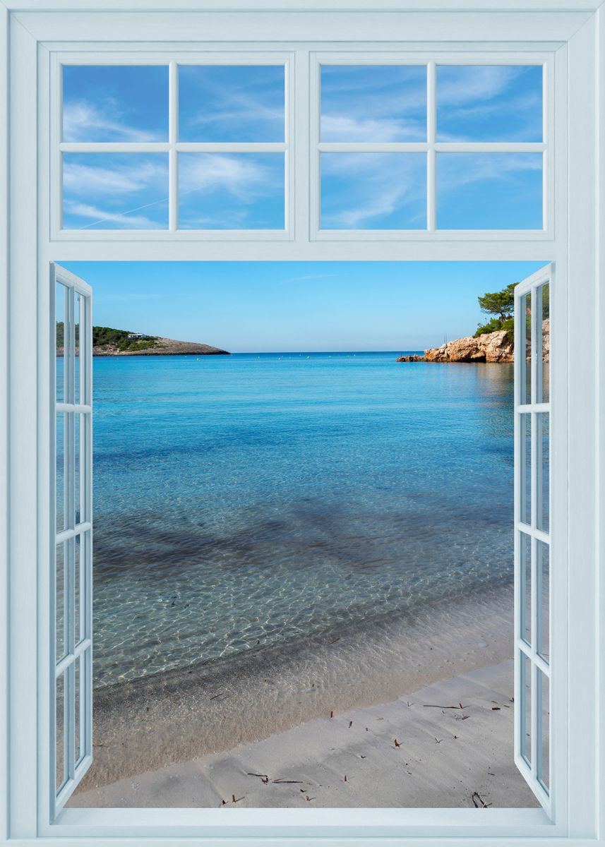 'window open view sea' Poster, picture, metal print, paint by Vicen ...